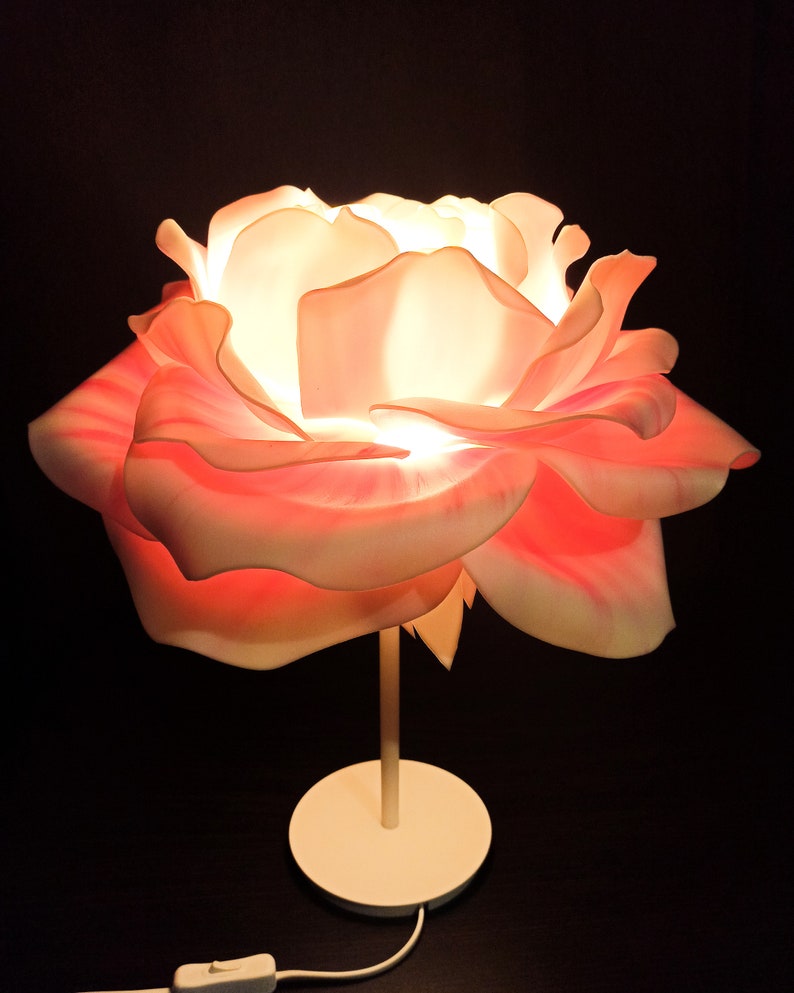White Pink Flower Lamp Rose Peony Flower Flower Night Lamp Large ...