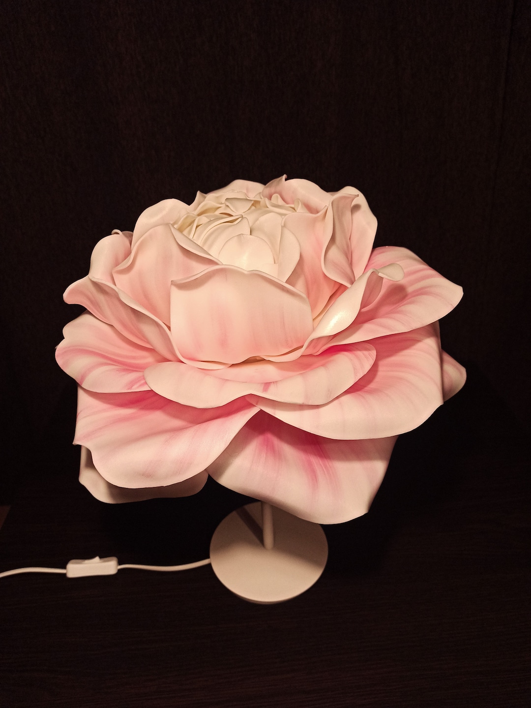 White Pink Flower Lamp - Rose Peony Flower - Flower Night Lamp - Large ...