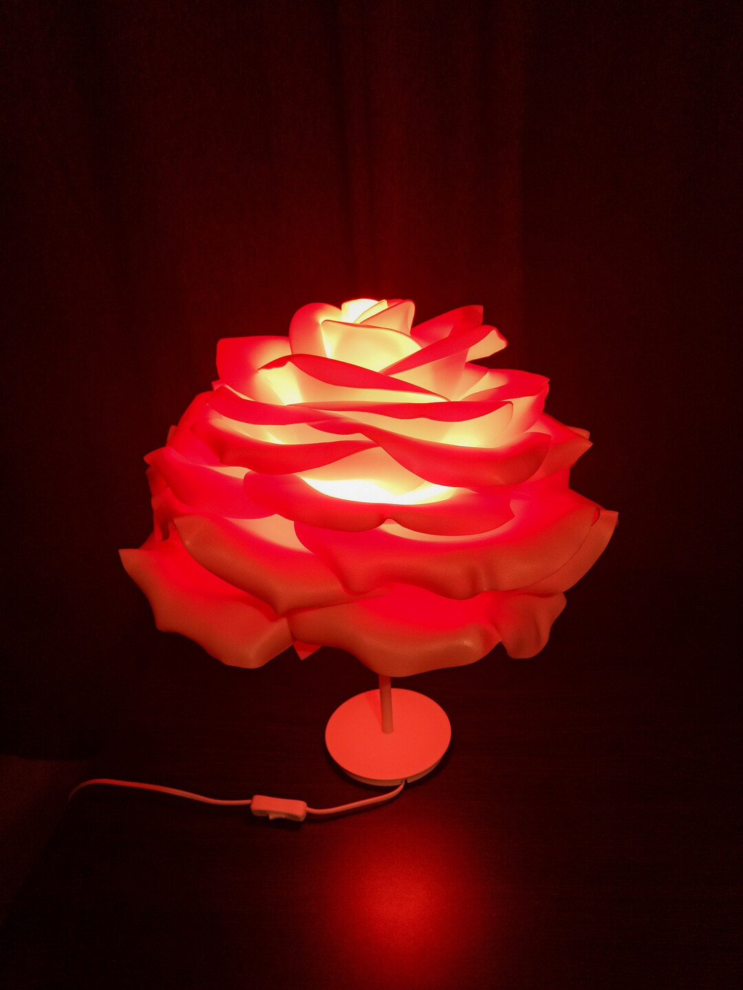 Pink Flower Lamp - Beige - Rose Flower - Flower Night Lamp - Large ...