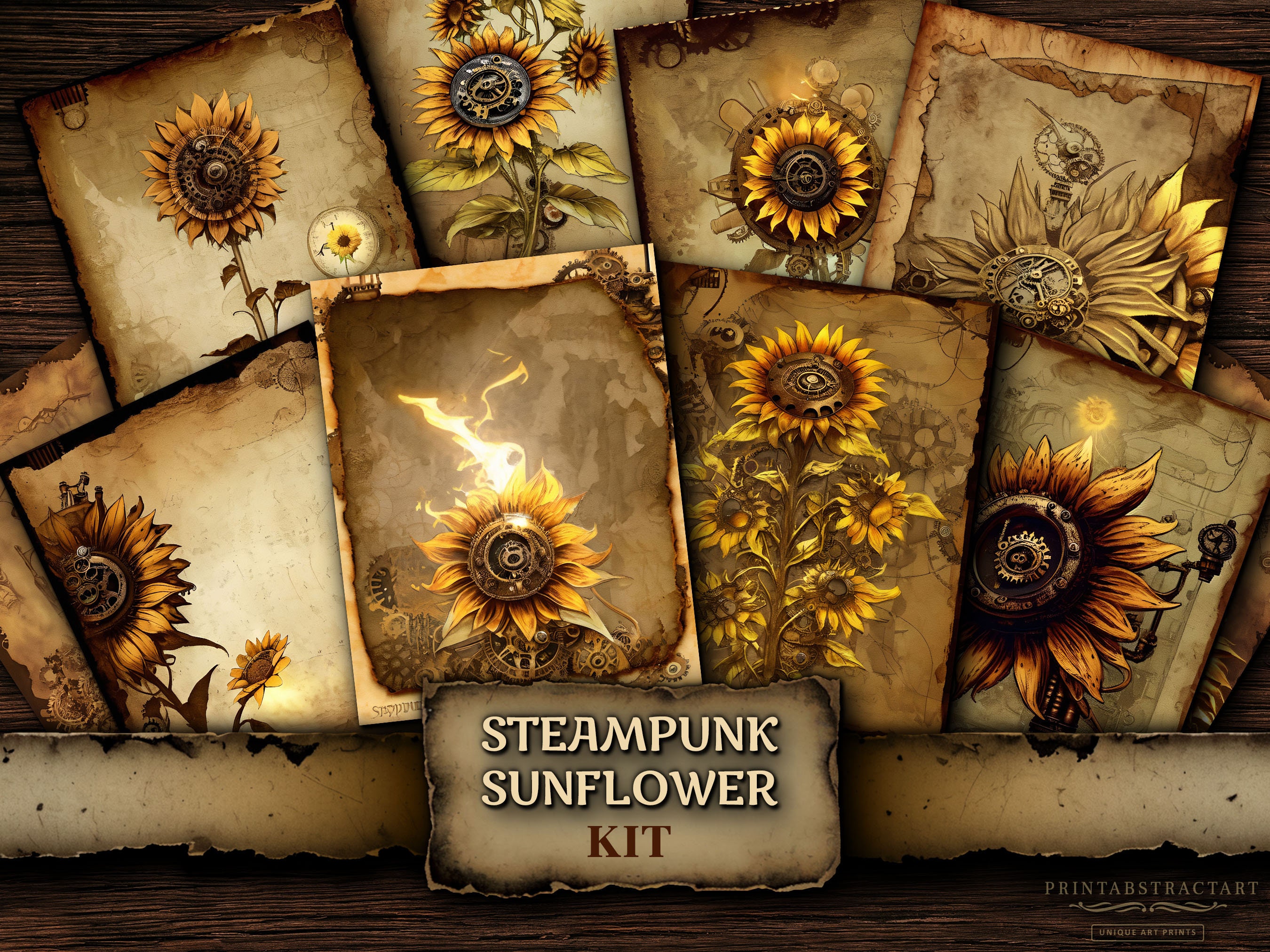Steampunk Sunflower Junk Journal Kit, Scrapbooking Supplies, Flower ...