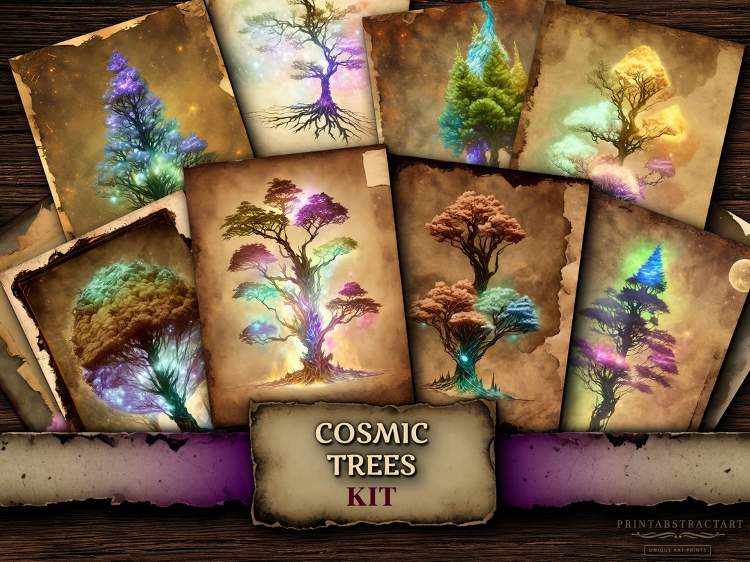 Cosmic Trees Junk Journal Kit, Scrapbooking Supplies, Cosmic Ephemera ...