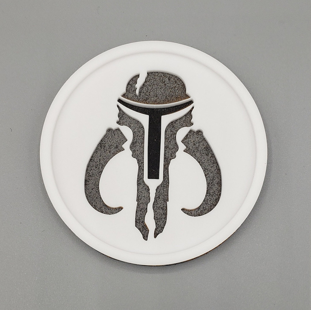 Mandalorian Helmet Visor Mythosaur Crest Acrylic & Cork Coaster – Star ...
