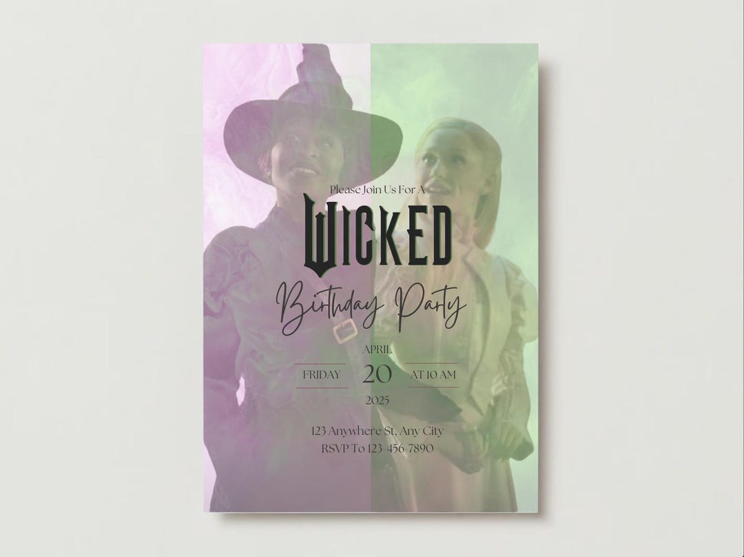 WICKED Birthday Invitation, Galinda and Elphaba, Ariana Grande ...