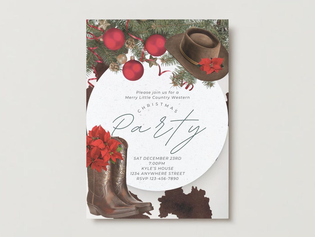 Western Christmas Party Invitation Template, Cowboy Christmas Party ...