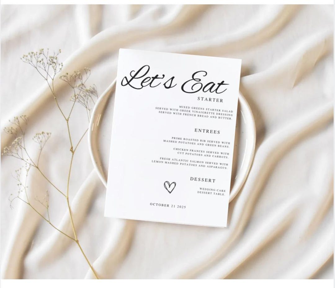 Editable Minimalist Dinner Menu Template, Menu Sign for Wedding ...
