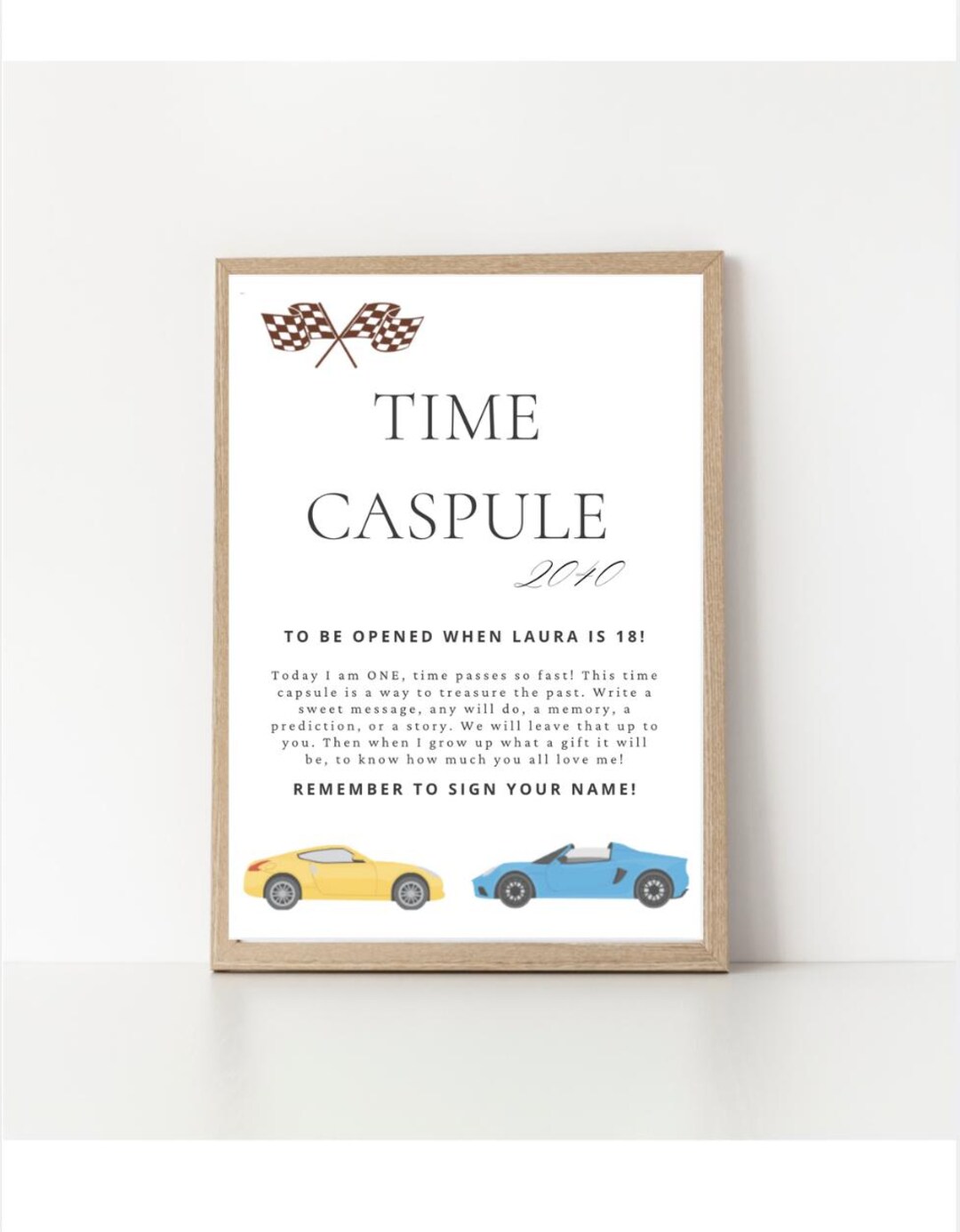 Two Fast Bday Time Capsule, Race Car Birthday, Editable Sports Car Time ...