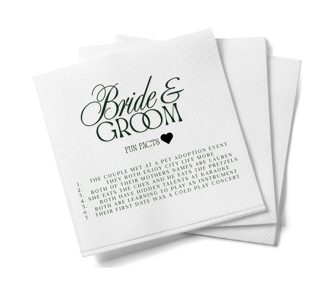 Personalized Fun Facts Bride and Groom Cocktail Napkins, Custom Printed ...
