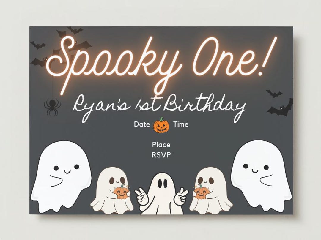 Spooky One Birthday Card, First Birthday Invitation, Editable Ghost ...