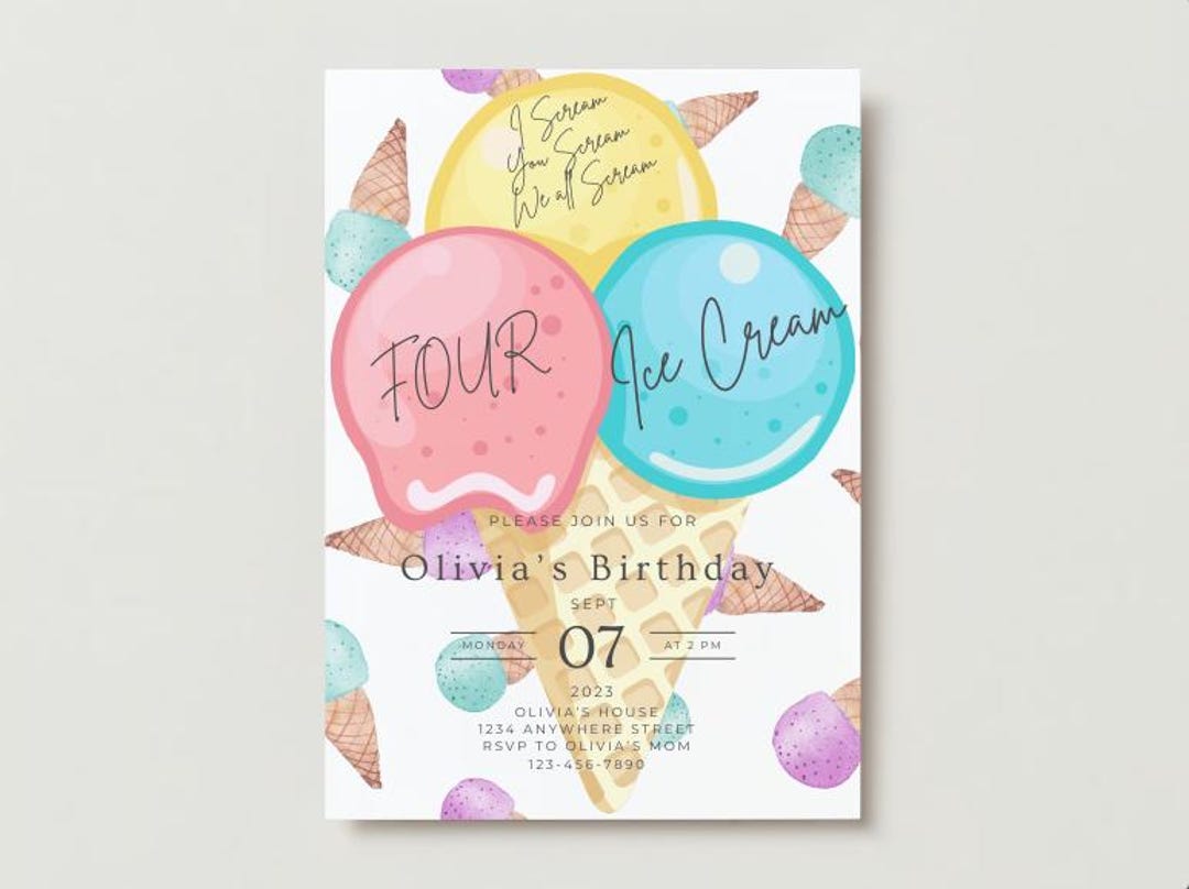 I Scream Ice Cream Editable Birthday Invitation, Come Chill, Summer ...