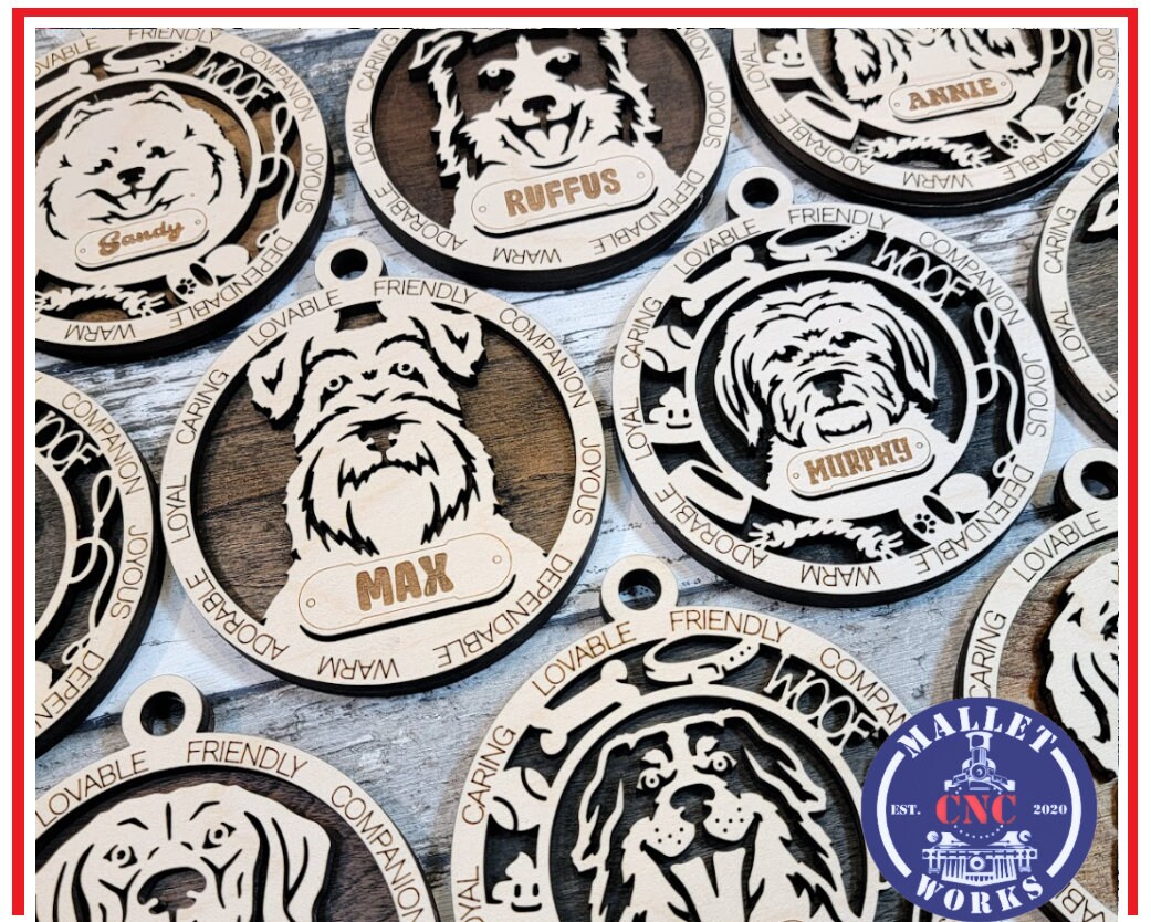 Custom Laser Cut Wood Adorable Dog Breed Ornaments - Etsy