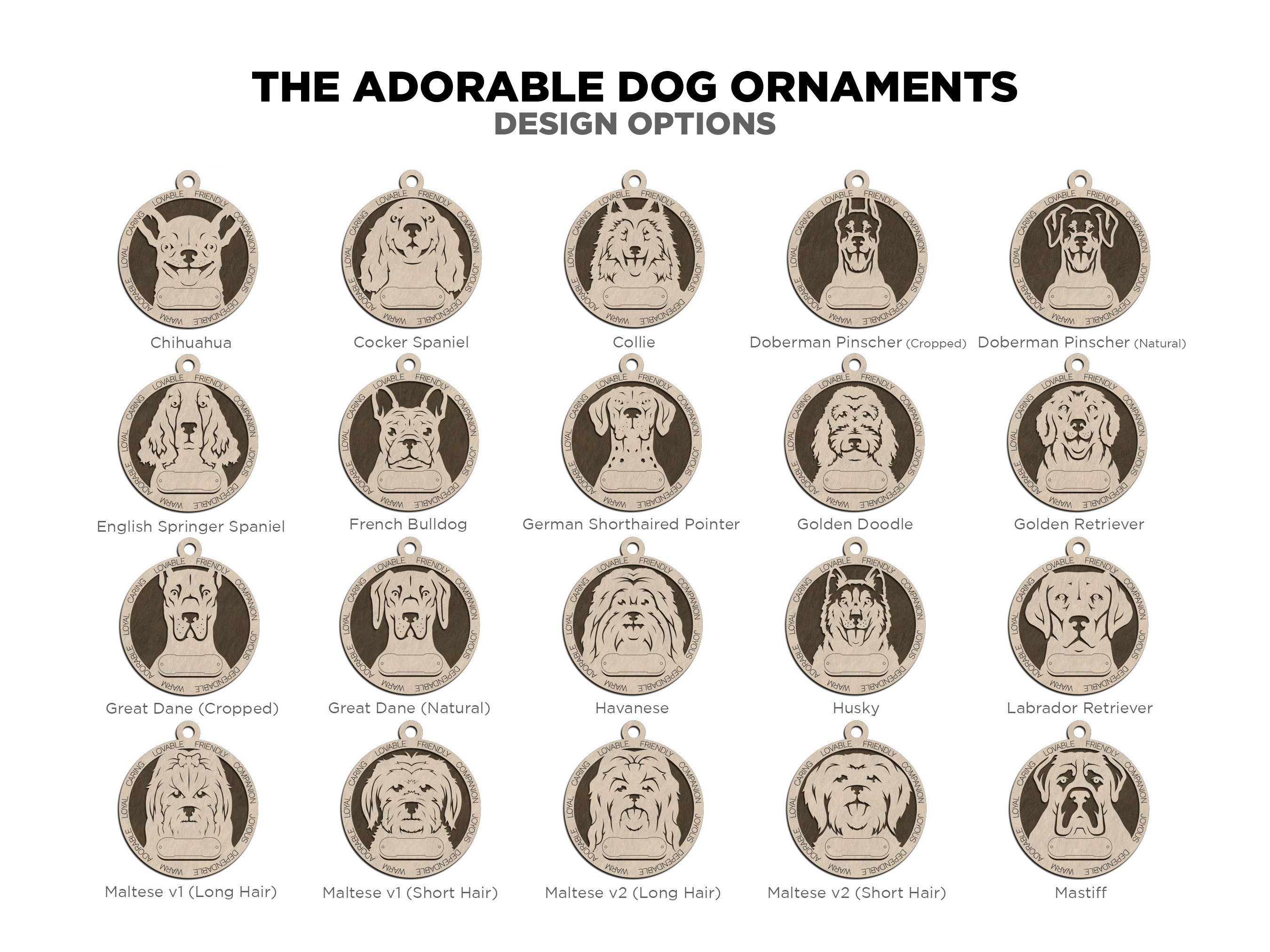 Custom Laser Cut Wood Adorable Dog Breed Ornaments Christmastree Home ...