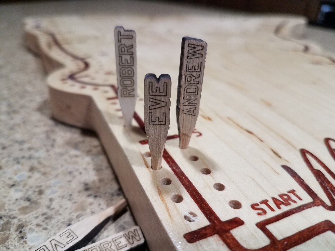 Custom Name Cribbage Board Pegs Laser Cut Oak Maple Cherry Set Of