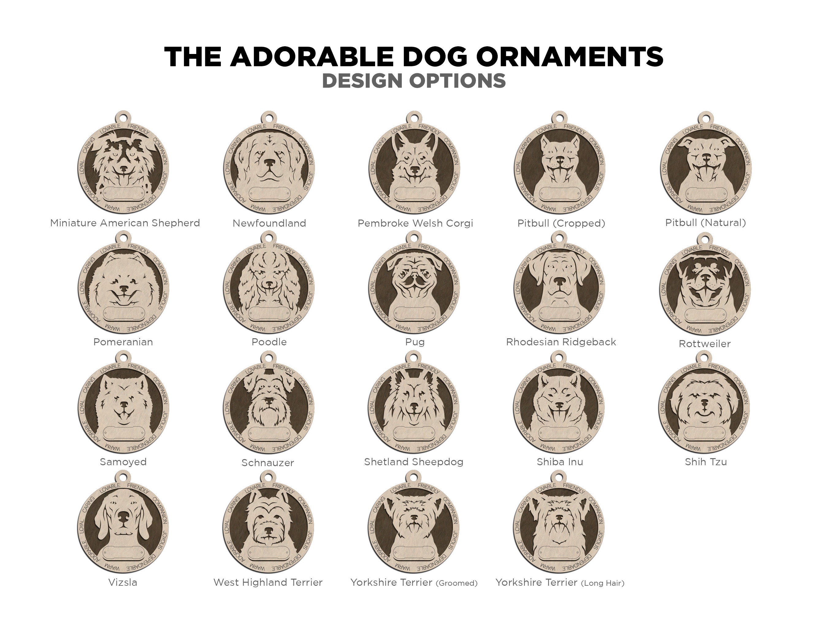 Custom Laser Cut Wood Adorable Dog Breed Ornaments Christmastree Home ...