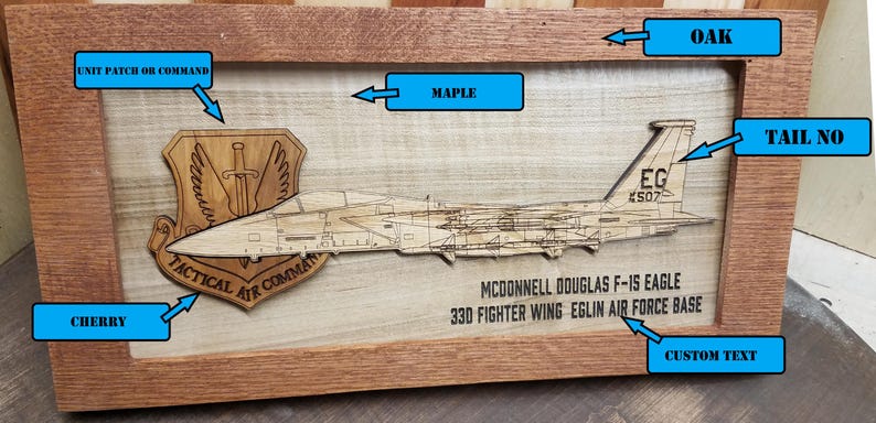 F-15 Eagle Laser Engraved Maple Wood Art, Customizable Military PCS ...