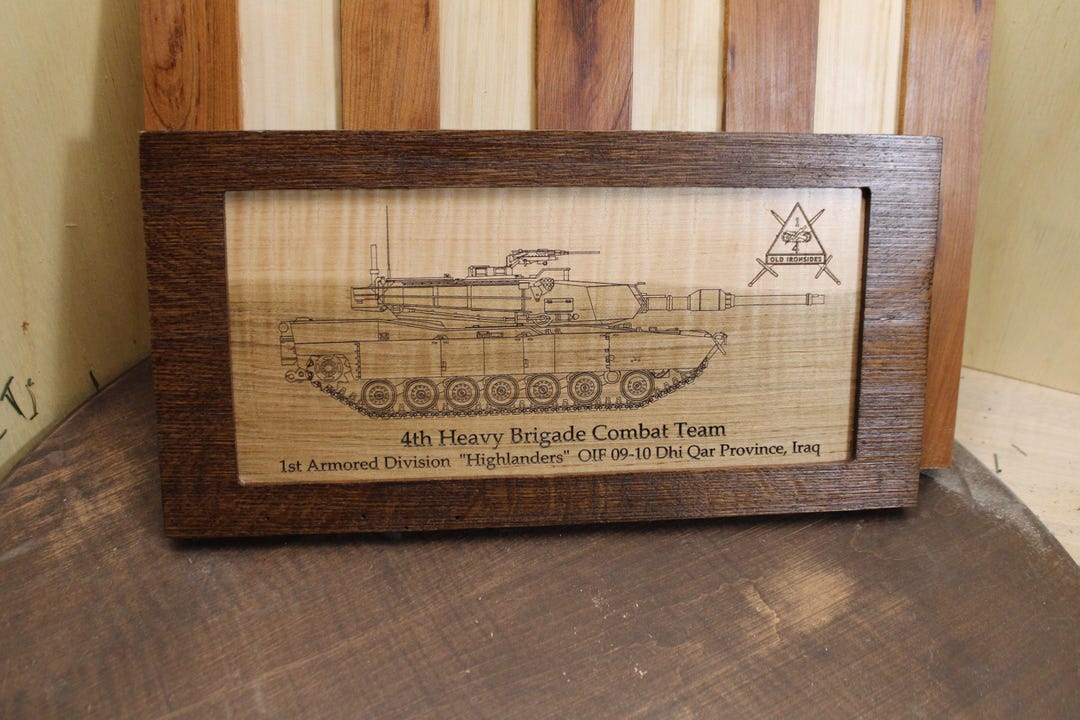 M1A2 Abrams Laser Engraving on Maple, Customizable With Unit, Name, Etc ...