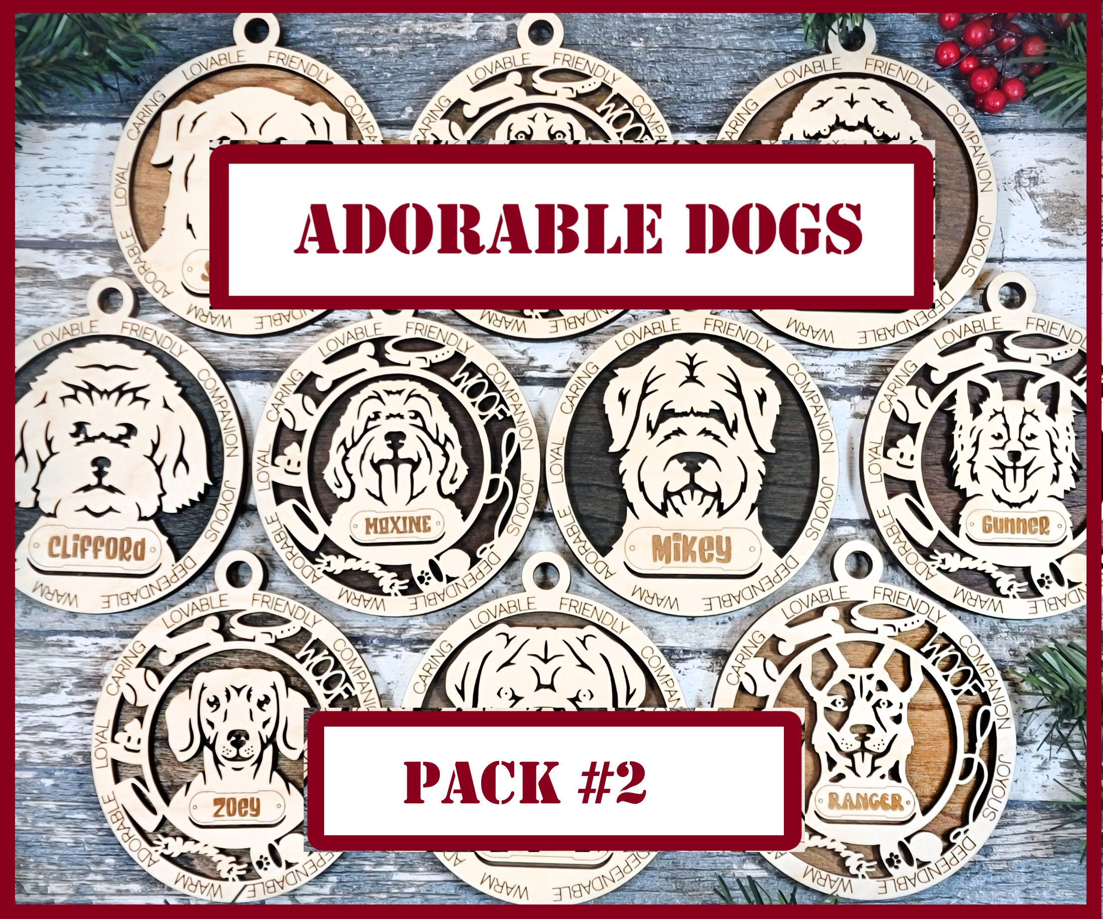 Custom Laser Cut Wood Adorable Dog Breed Ornaments Christmastree Home ...
