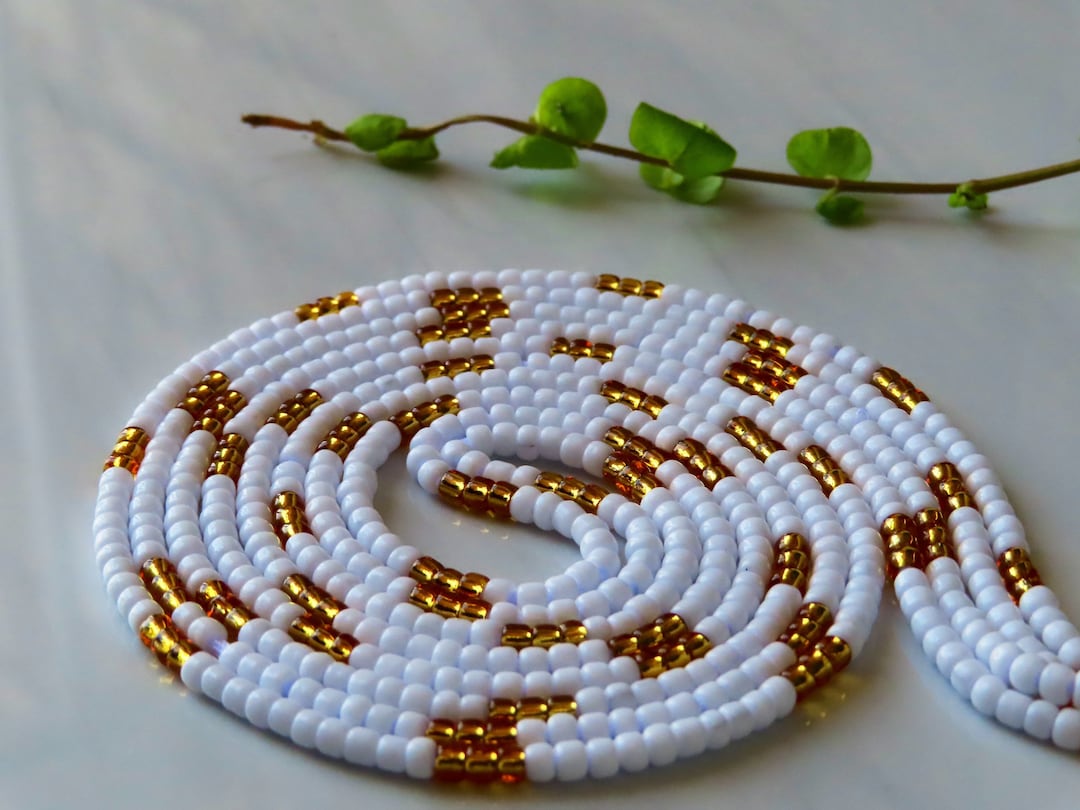 White and Gold, African Tie on Waist Beads, Belly Beads, Custom Beads ...