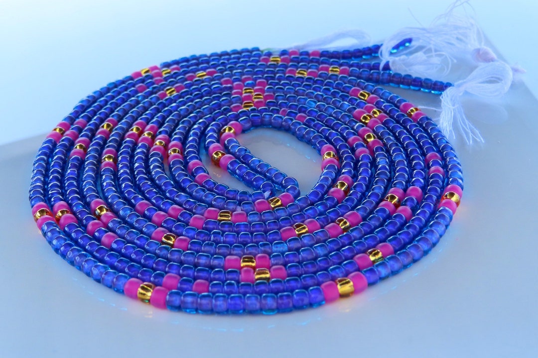 Blue Lilac Pink, African Tie on Waist Beads, Belly Beads, Custom Beads ...