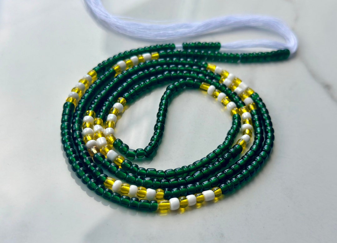 Emerald Green, Yellow, White African Tie on Waist Beads, Belly Beads ...