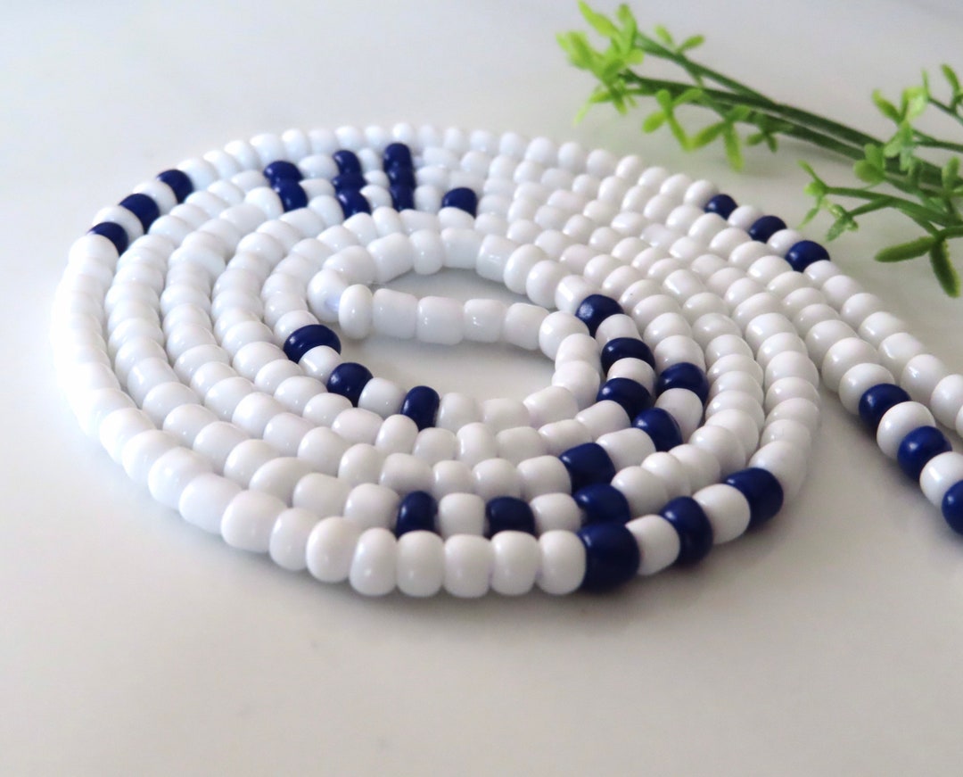 White Navy Blue, African Tie on Waist Beads, Belly Beads, Custom Beads ...