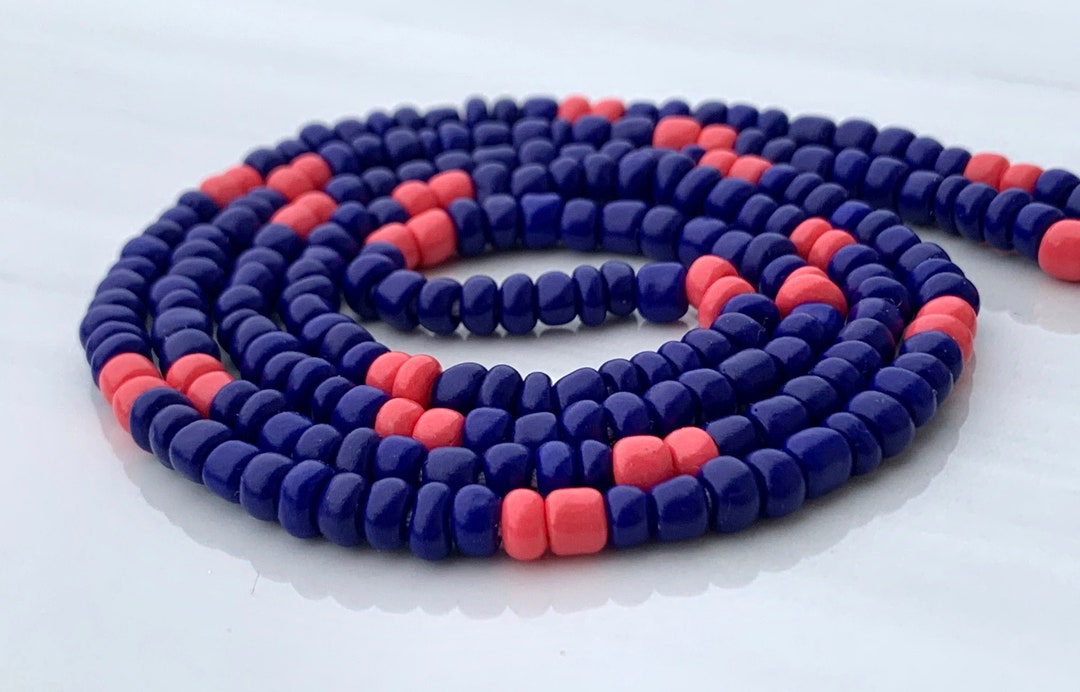 Navy Blue Pink, African Tie on Waist Beads, Belly Beads, Custom Beads ...