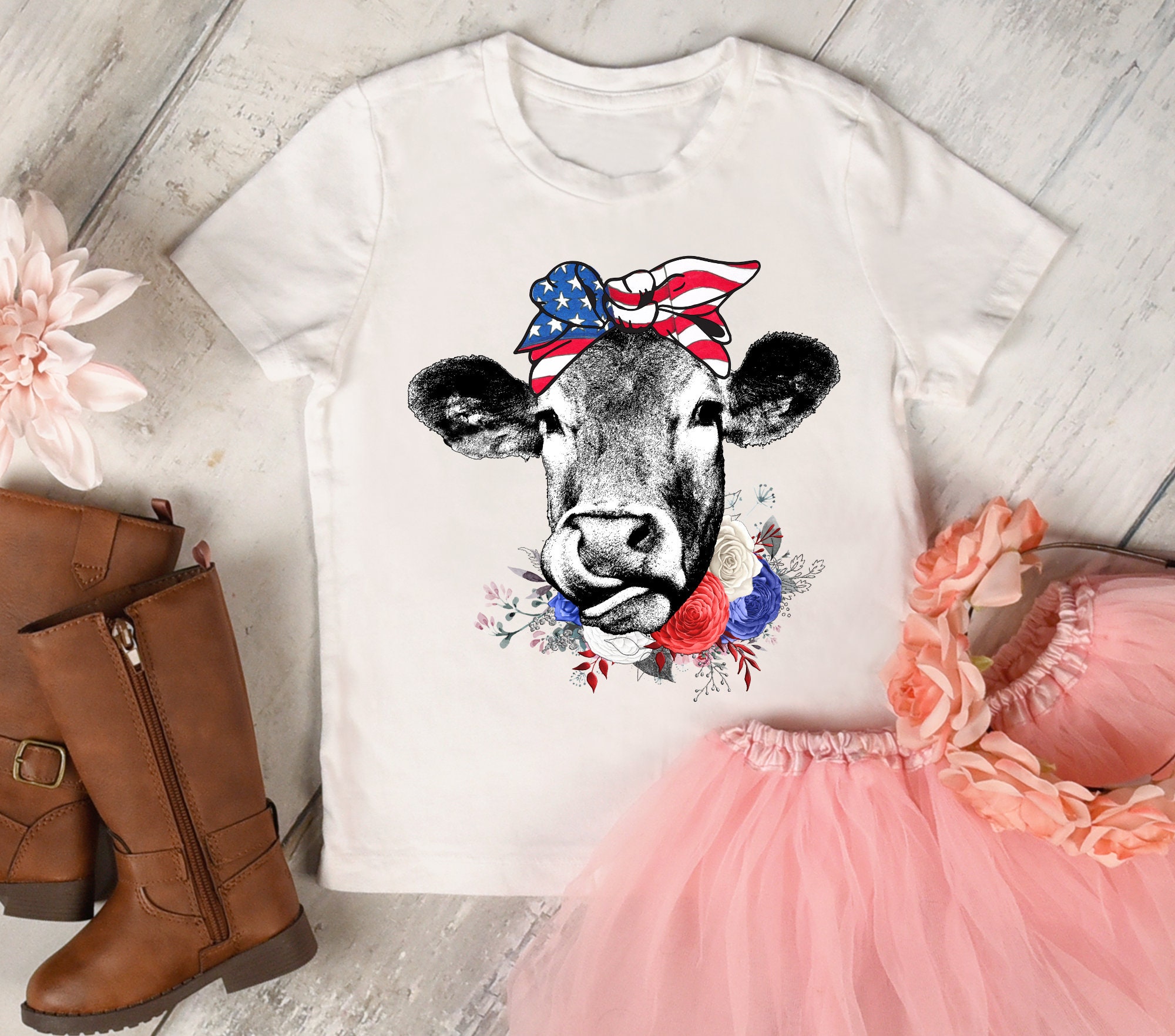 4th of July Patriotic Cow, American Flag Bandana Sublimation, Clipart ...