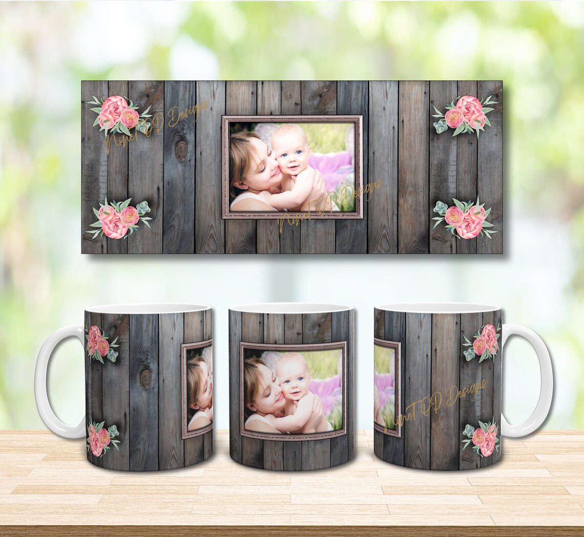 Picture Frame Coffee Mug Single Frame Rose Wood Photo 11 0z - Etsy