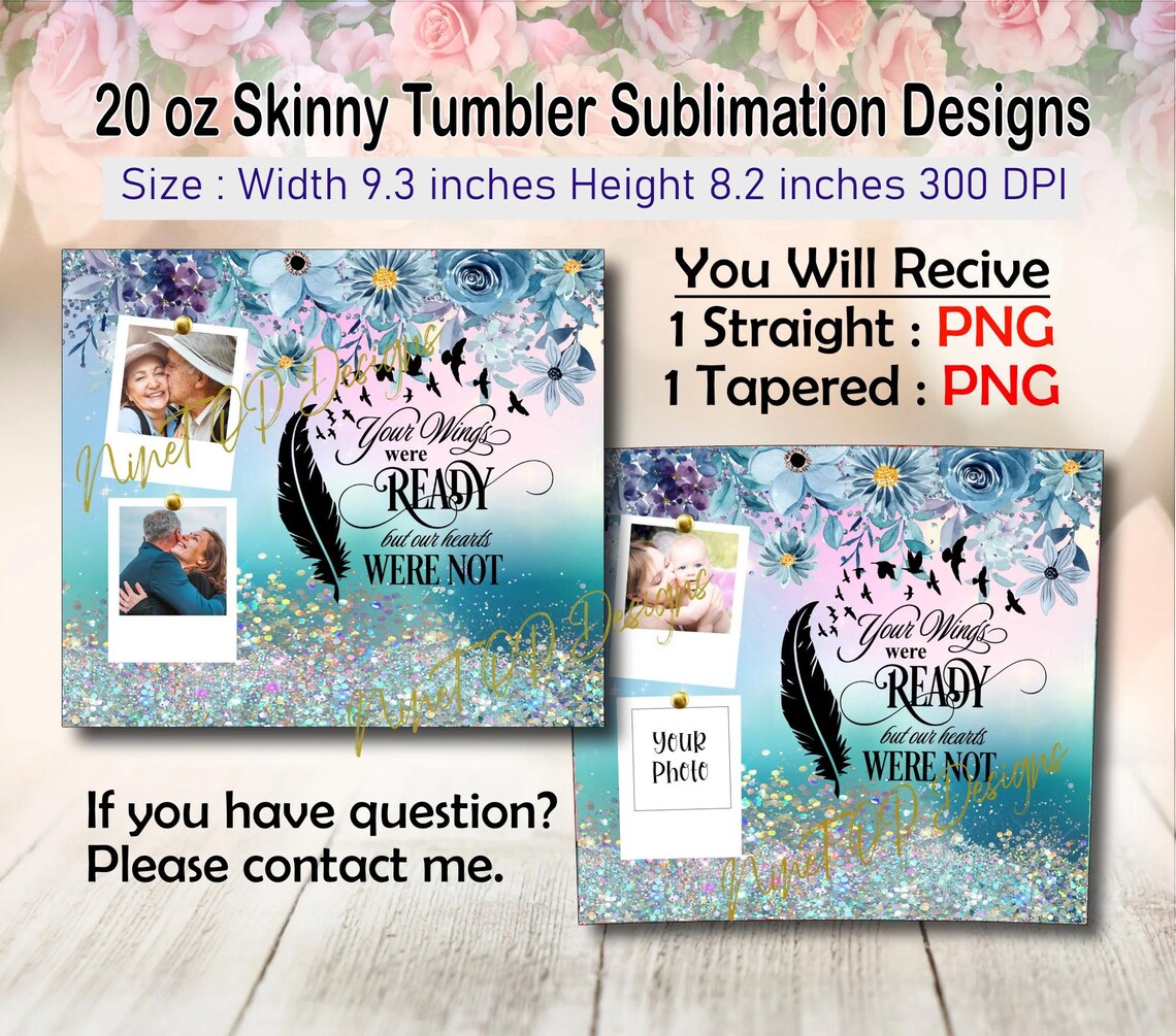 2 Memorial Picture, Memorial Sublimation Designs, 20oz Skinny Tumbler ...