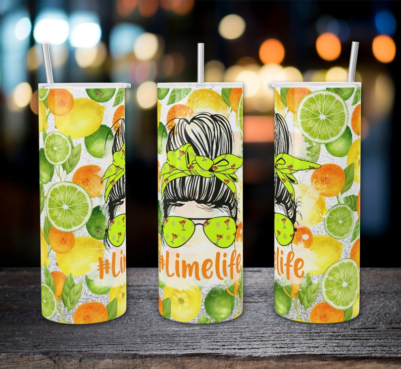 20 Oz Skinny Tumbler Sublimation Design Template Glitter Lime Life ...