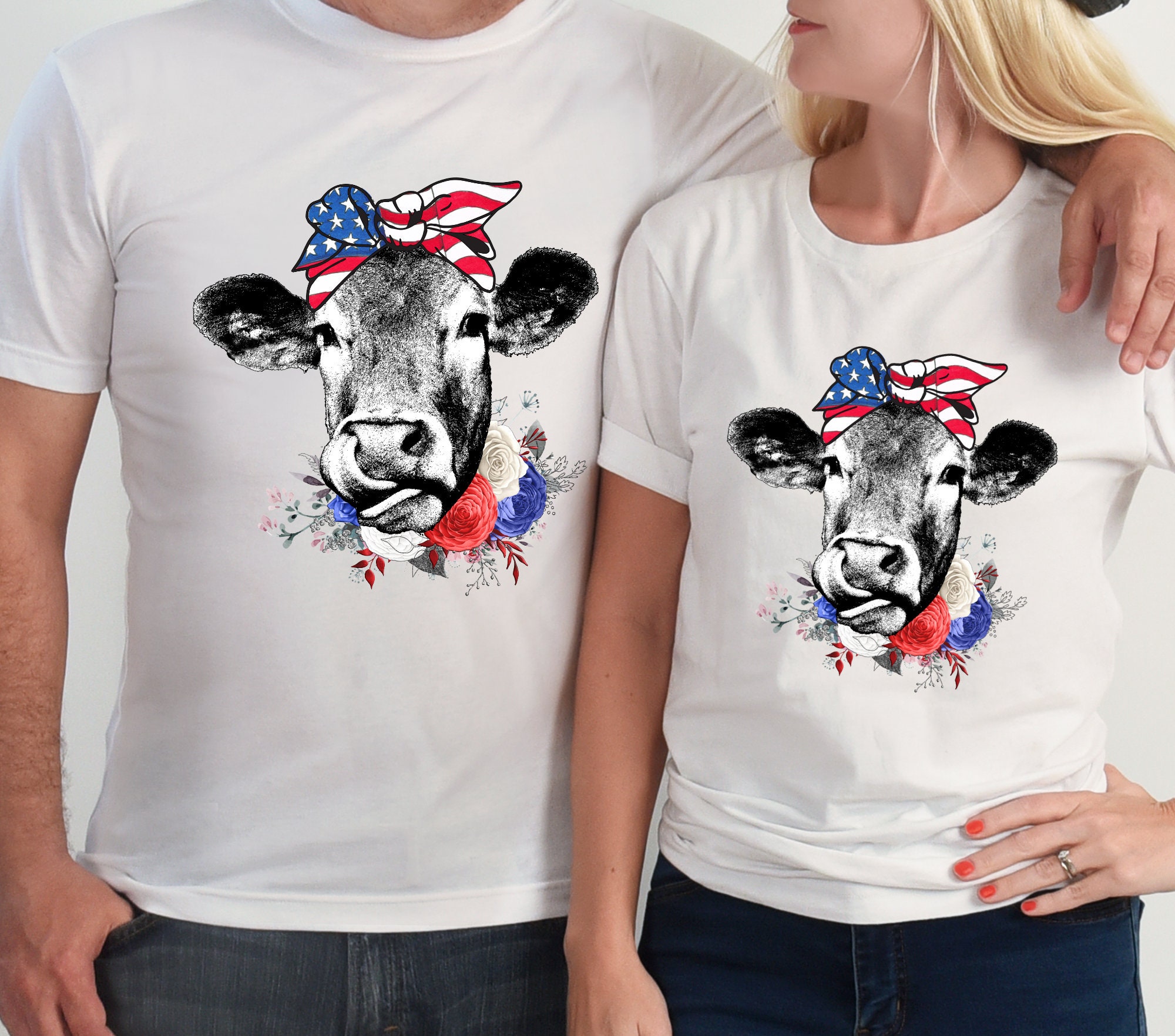 4th of July Patriotic Cow, American Flag Bandana Sublimation, Clipart ...