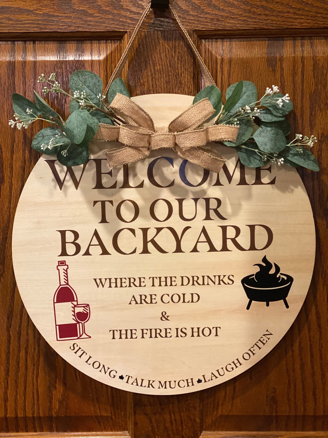 Welcome to Our Backyard - 18" Door/wall Hanger With Burlap Bow and ...