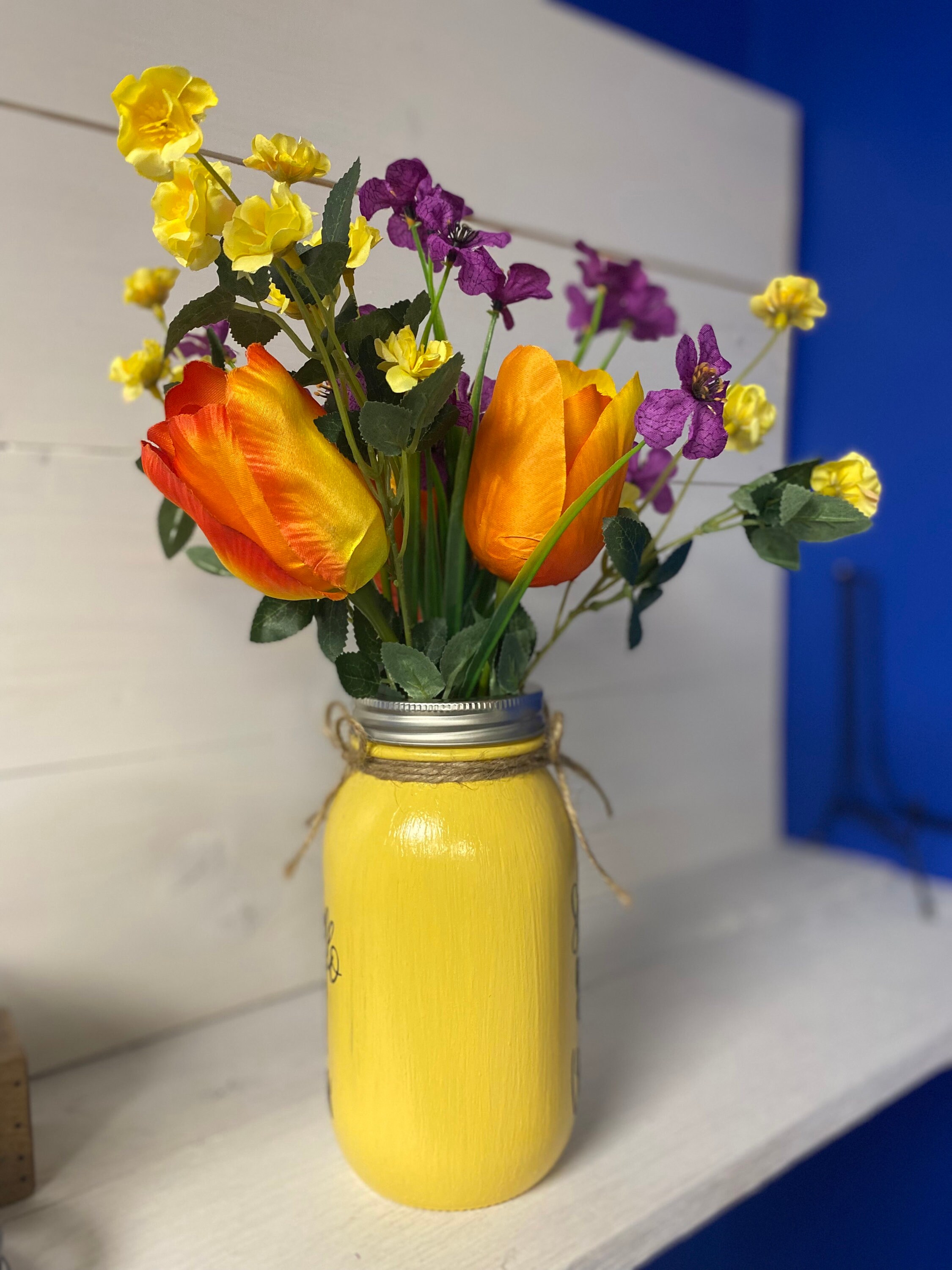 Spring Theme Quart Size Mason Jar With Tulips and Wildflowers - Etsy