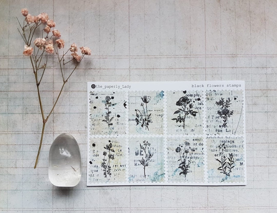 Black Flower Stamps / Sticker Briefmarken / Journaling / Scrapbook ...