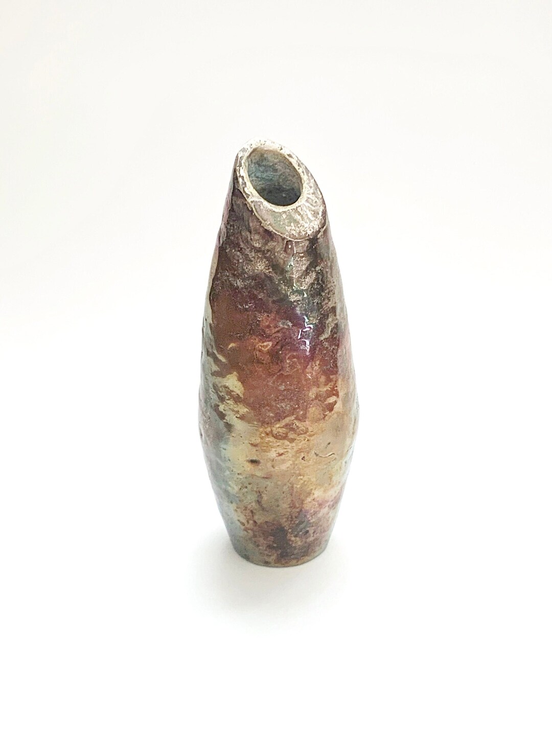 Raku Fired Hand-thrown Iridescent Angled Art Vase - Etsy