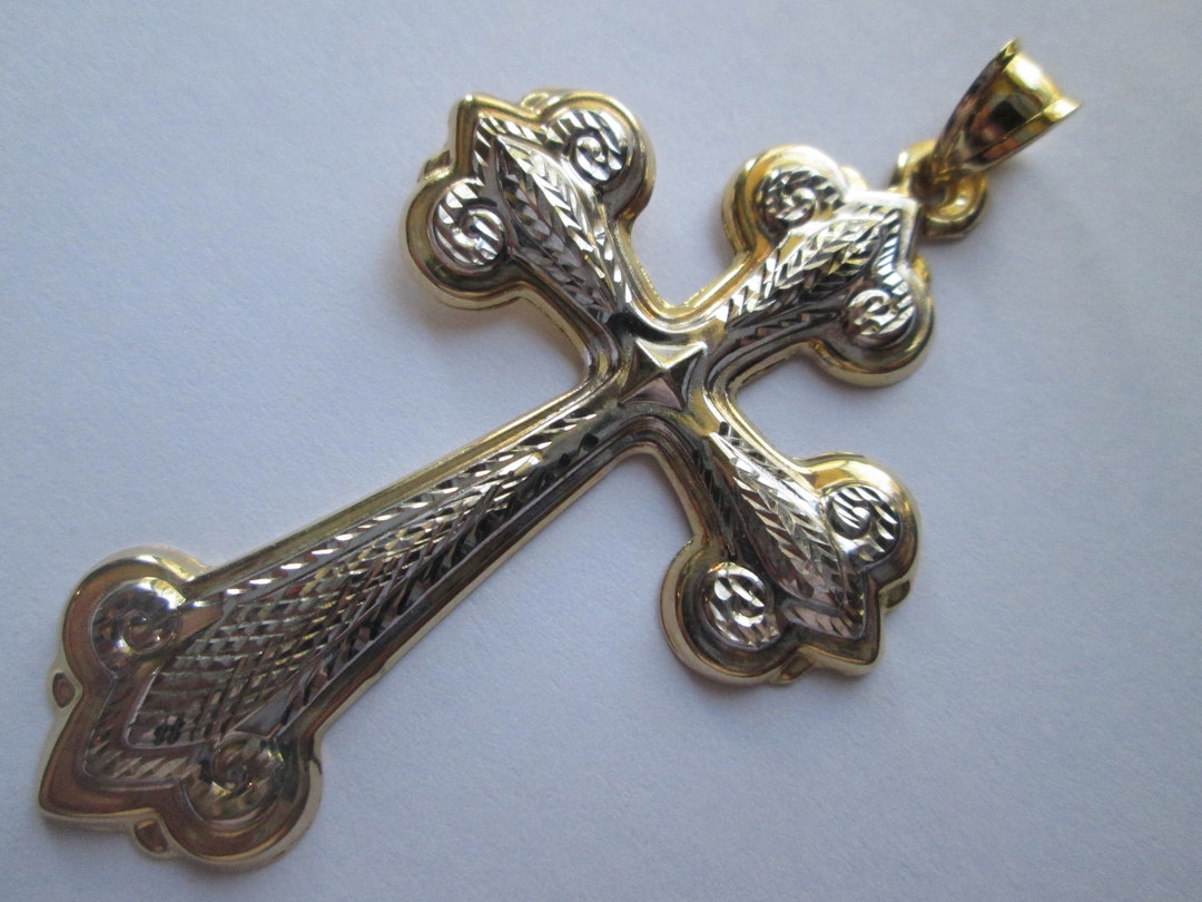 14k Gold White Yellow Cross Pendant 4.1 Grams - Etsy