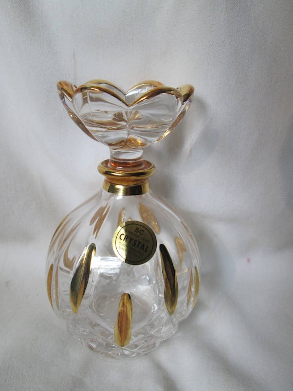 Lead Crystal 24k Gold Italy Perfume Bottle - Gem