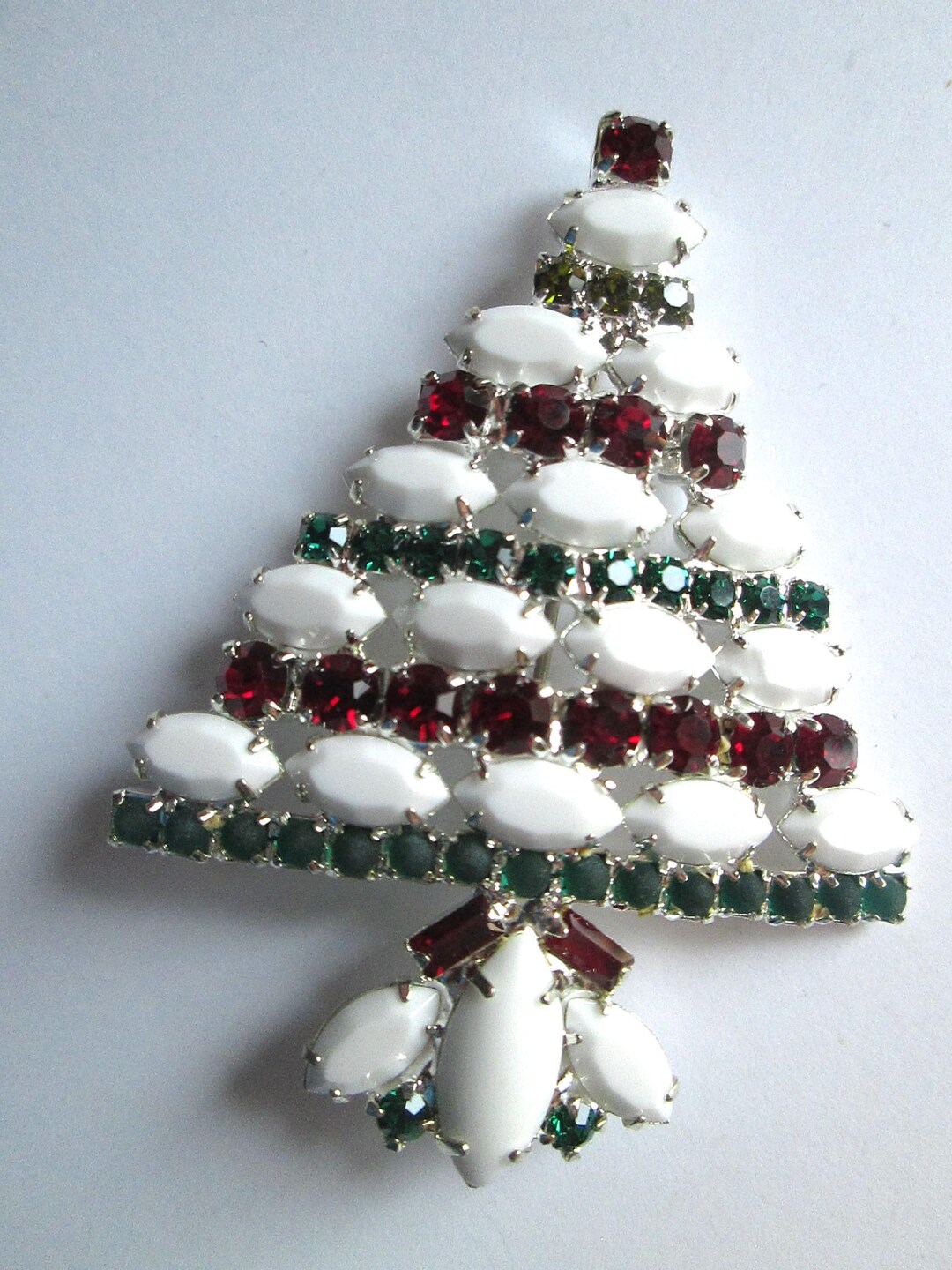1980s KJL Kenneth Lane Christmas Tree Brooch Milk Glass Rhinestones - Etsy