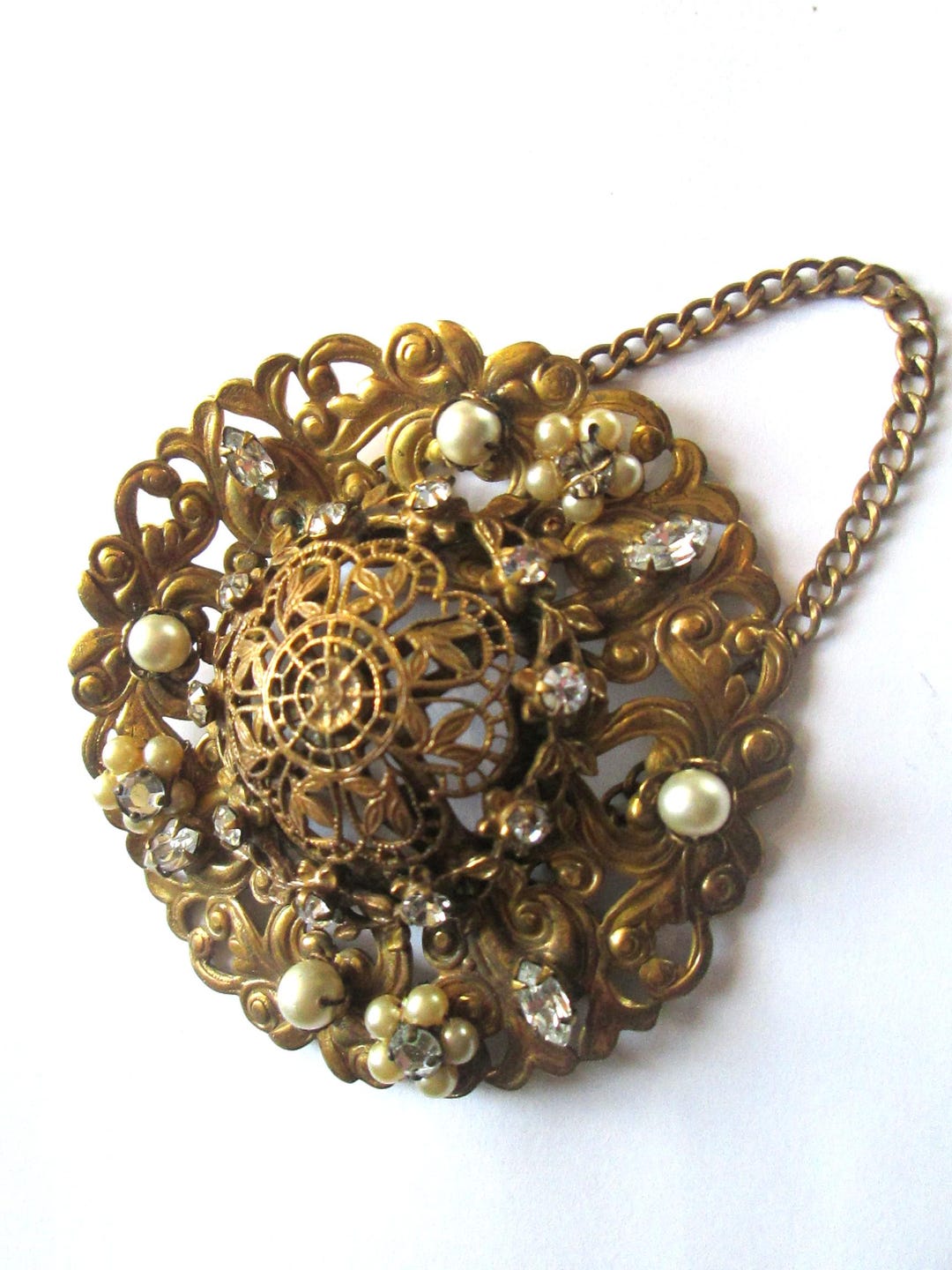 Rare 1930s Brass Rhinestone Pearl Doll Bonnet Hat Jeweled - Etsy