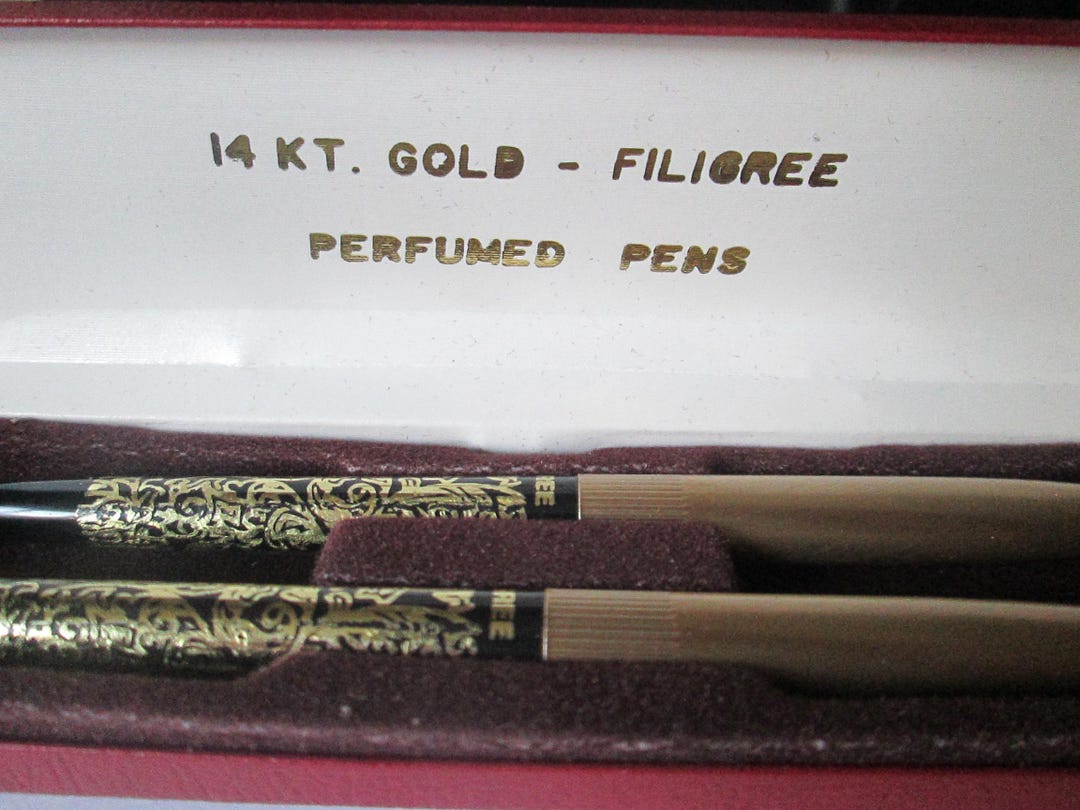 Vintage 14k Gold Filigree Pen Pencil Box Set Arpege Perfumed - Etsy