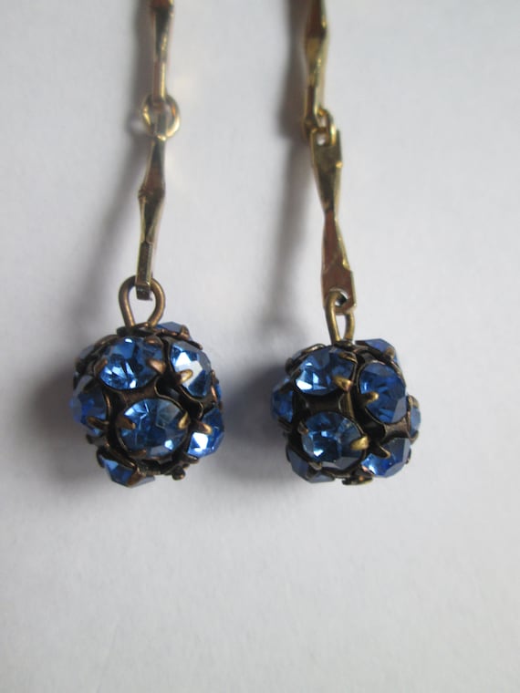Vintage Royal Blue Rhinestone Dangle Drop Earrings Sc… - Gem