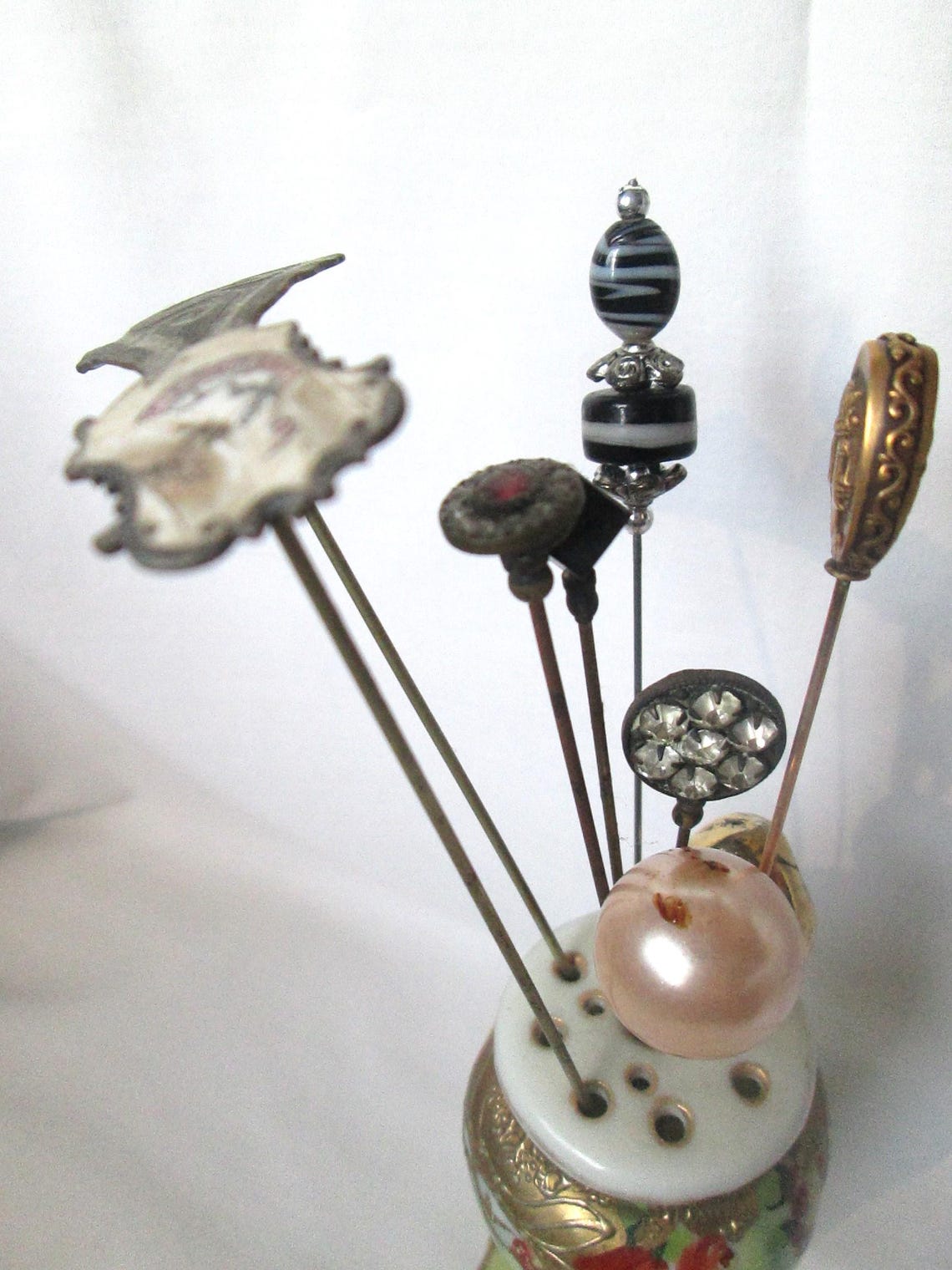 Antique Hat Pins Nippon Hat Pin Holder Hand Painted Floral - Etsy