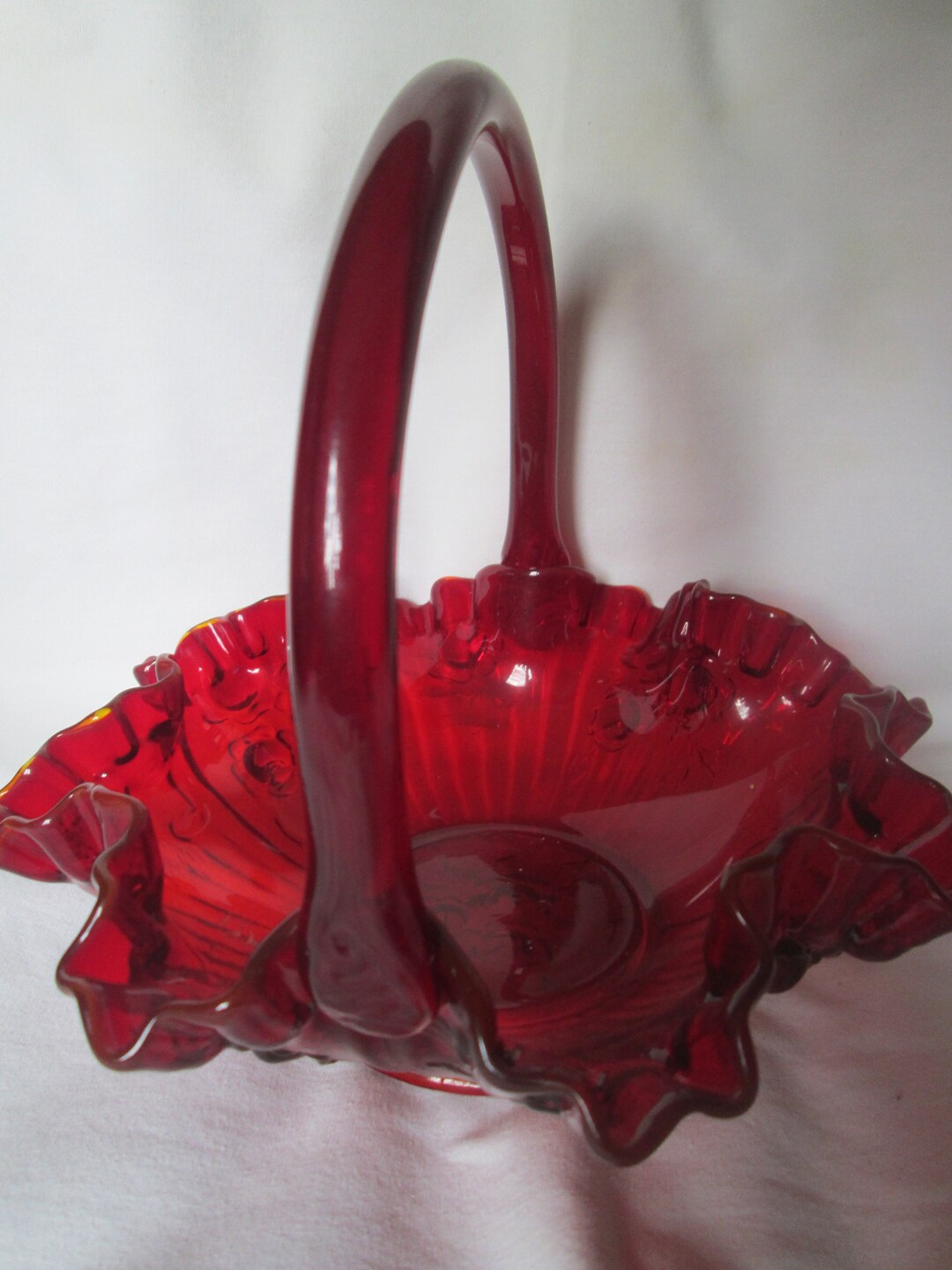 Fenton Red Cabbage Rose 8" Basket - Etsy