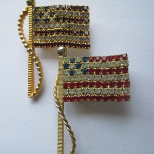 2 Vintage American Flag Rhinestone Brooches All Prong Set Gold Plated ...