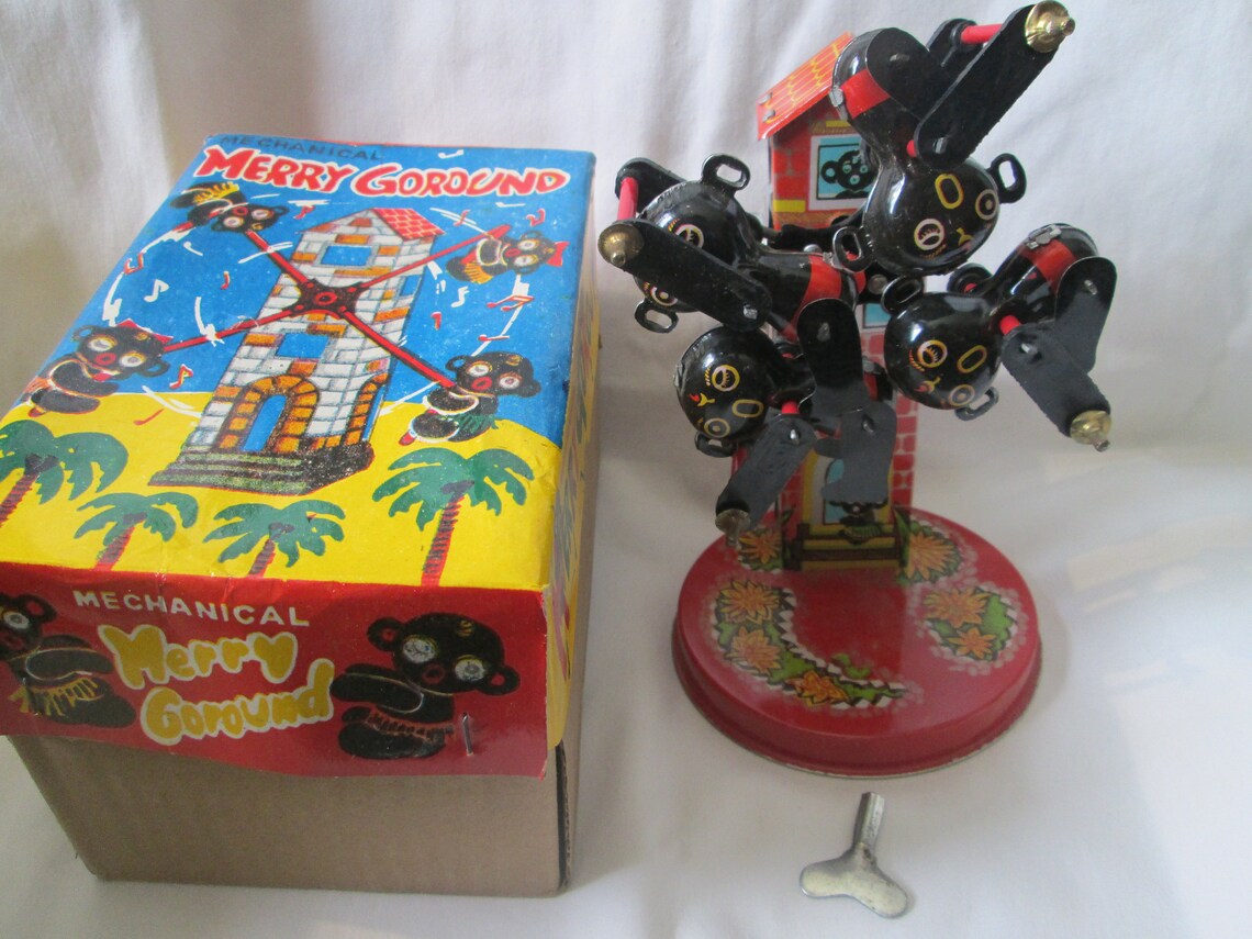 1950s Tin Toy Wind up Merry Goround Mechanical With Key BOX - Etsy