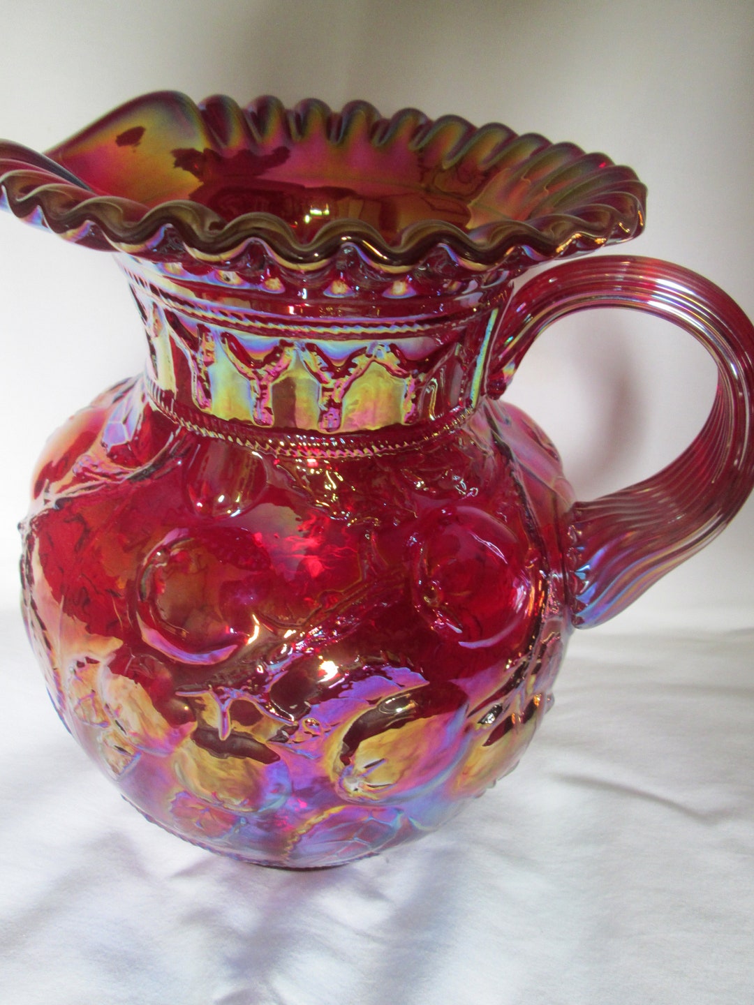 Fenton Glass Red Carnival Apple Tree 9 Pitcher - Etsy