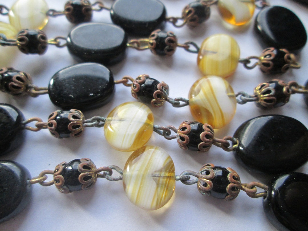 1920s Czech Art Glass Brass Flapper Bead 38" Necklace - Etsy