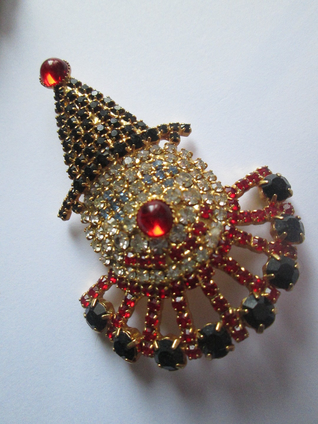 1980s Rhinestone Clown Brooch Gold Plated - Etsy