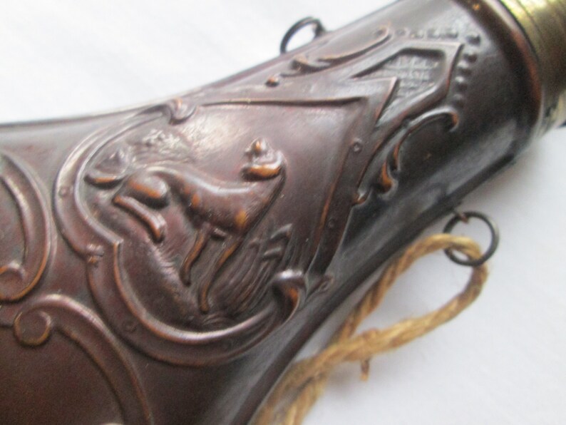 Civil War Gun Powder Flask Copper Brass Embossed Hunting Dogs - Etsy