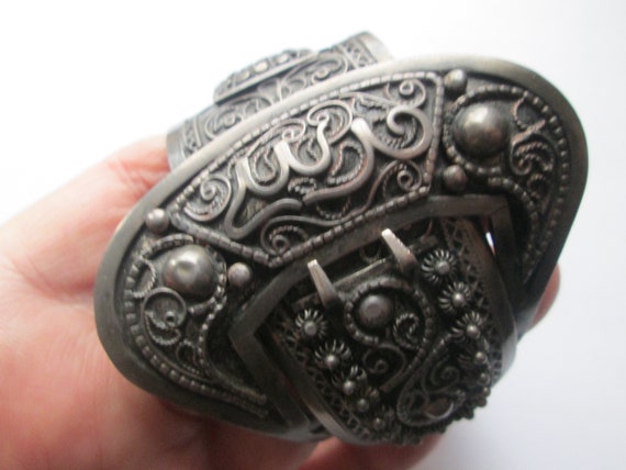 Antique Victorian 800 Silver Belt Buckle Bracelet Gem
