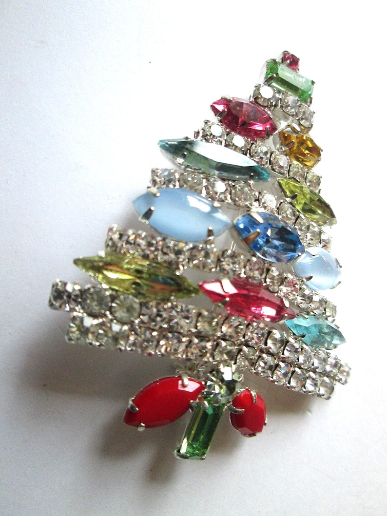 1980s KJL Kenneth Lane Christmas Tree Brooch Rhinestone - Etsy